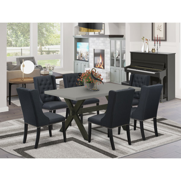 Winston Porter 7 Pc Dining Table Set - 6 Black Parsons Chair And Modern Dining Table | Wayfair